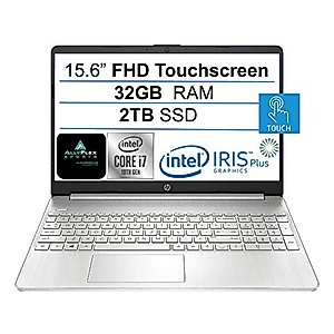 Newest HP 15.6" FHD IPS Touchscreen Laptop,10th Gen Intel Quad-Core i7-1065G7 (Up to 3.9GHz), Iris Plus Graphics, 32GB RAM, 2TB SSD, Webcam, HDMI, USB-C, WiFi, Windows 10 Home+ AllyFlex Mouspad