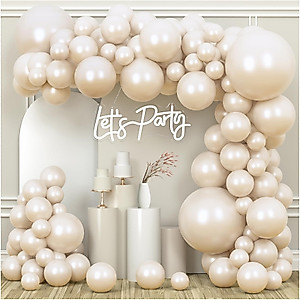 Pearl White Balloon Garland Double Stuffed Pearl White Beige Balloons 18/12/10/5 Inch Different Sizes for Baby Shower Birthday Wedding Bridal Shower Decorations Party Supplies