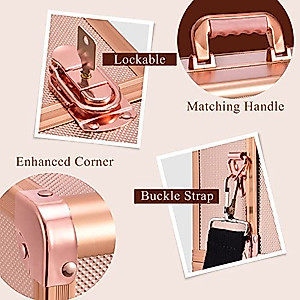 Joligrace Makeup Train Case Professional - 13.5 Inch Portable Artist Lockable Aluminum Cosmetic Organizer Storage Box with 4 Adjustable Dividers Trays 2 Locks and Shoulder Strap Rose Gold