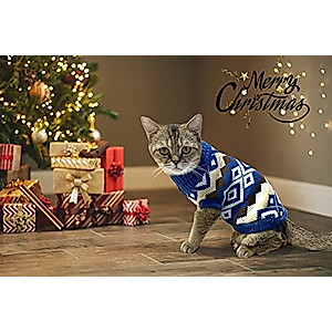 CooShou 2Pcs Christmas Dog Sweater Costume Cat Knitwear Dog Xmas Clothes Blue Christmas Red Sweaters with Diamond Plaid Pattern for Kitten Cat Puppy Dog XS