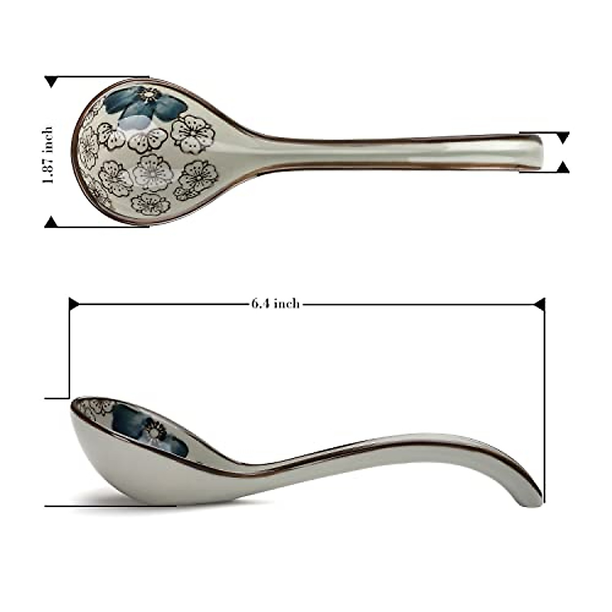 Ceramic Soup Spoons Set of 4 Porcelain Japanese Soup Spoon Long Handle Asian Soup Spoon Sets for Pho Ramen Noodles Wonton Dumpling Rice (Model 2#)