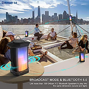 Ortizan Outdoor Bluetooth Speakers, 50W Loud Wireless Waterproof Lantern Speaker, Deep Bass/Hi-Fi/RGB Lights/IPX5/40H Play/EQ/DSP/Power Bank/USB/TF/AUX, Up to 100 Speakers Synch for Party Patio Garden
