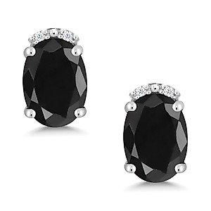 Gem Stone King Solid 10K Gold 7X5MM Oval Gemstone Birthstone and White Diamond Earrings | Gold Earrings For Women