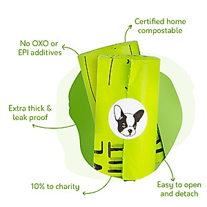 100% Certified Home Compostable Dog Poop Bags - 10% to Charity - ASTM D6400 & EN 13432 Compliant Dog Waste Bags - 240 Bags - 16 Rolls of Plant Based Compostable Poop Bags - Thick Doggie Poop Bags
