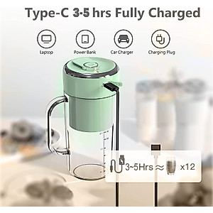 Portable Mini Blender for Shakes and Smoothies,Portable Blender 12oz Personal Blender with Rechargeable USB, Made with BPA-Free Material Portable Juicer, 10 Blades (Green)