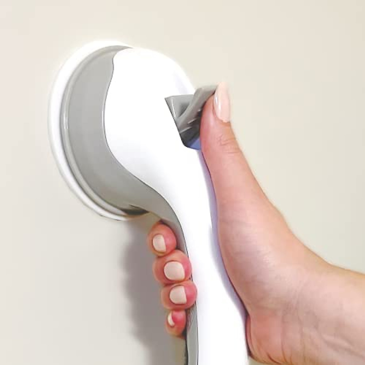 Safe-er-Grip Changing Lifestyles Suction Cup Grab Bars For Bathtubs & Showers; Safety Bathroom Assist Handle, White & Grey, 16 Inches