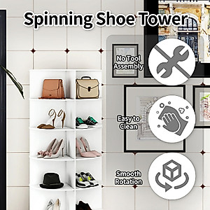 HMEEN 7 Tier Rotating Shoe Rack Tower, Easily Assembled Lazy Susan Shoe Rack, 360° Spinning Shoe Rack Circular Storage, Multi-Purpose Round Shoe Rack, White