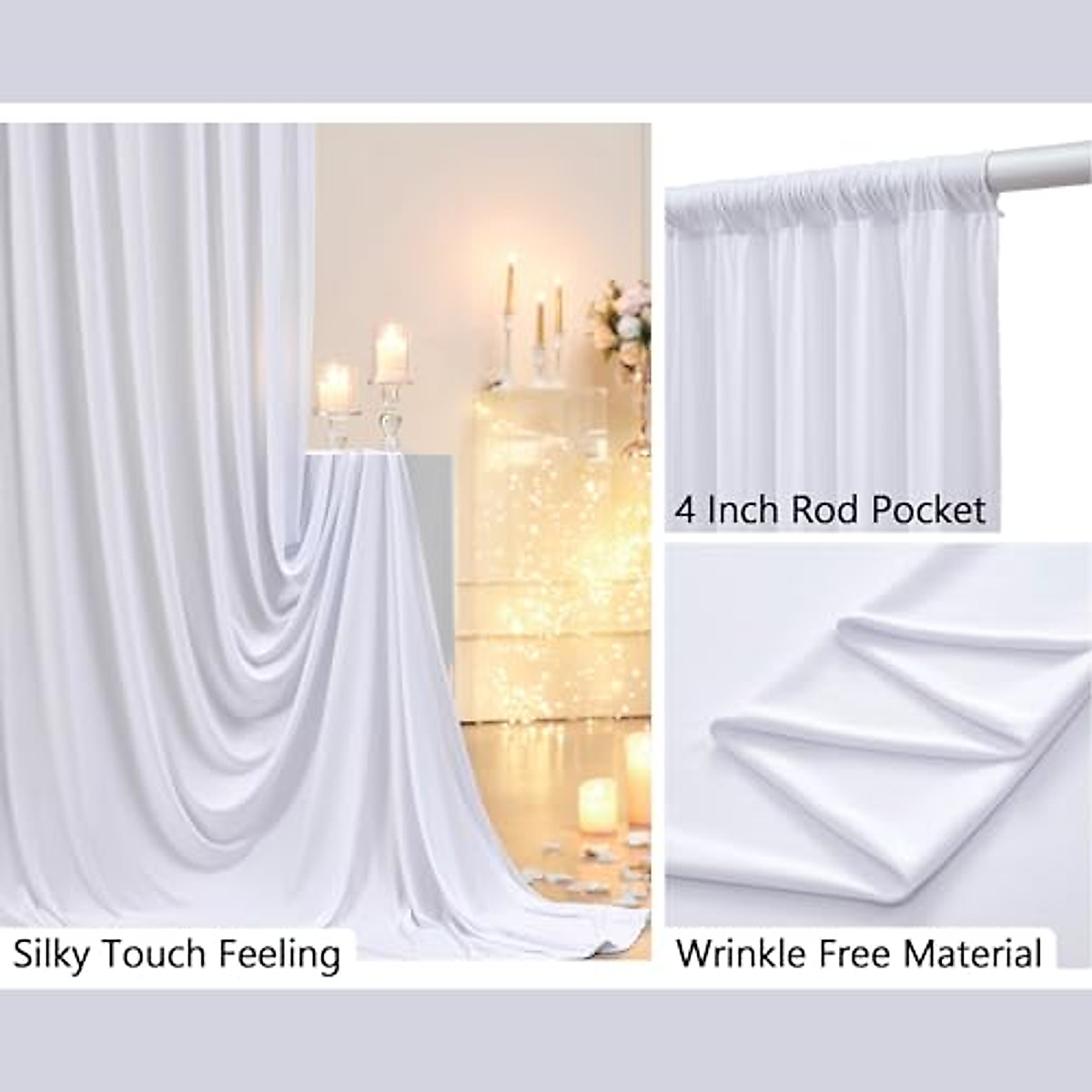 10ftx20ft White Thick Wrinkle Free Backdrop Curtain Panels for Parties, 4 Panels 5ftx10ft Polyester Photography Backdrop Drapes, Wedding Birthday Party Baby Shower