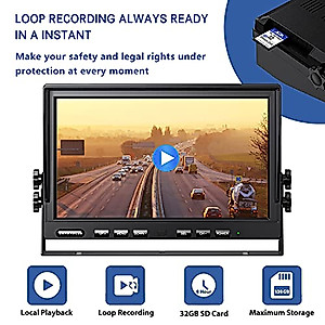 ZEROXCLUB 10'' 1080P Wireless Backup Camera System, 10 Inch DVR Quad Split Monitor Wireless Rear Side View Cameras, IP69 Waterproof Digital Signal Record System for RV/Truck/Trailer/Camper-BW104SL