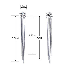 YOQUCOL 7MM Bright Cubic Zirconia Crystal Tassel Dangle Clip On Long Drop Non Pierced Wedding Earrings For Women