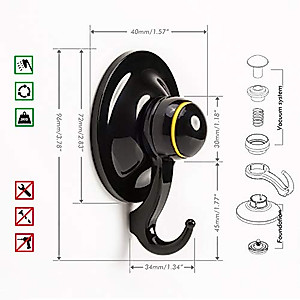 Qmagic Heavy Duty Suction Cup Hooks - Wall Vacuum Holder for Tile, Glass and Mirror -360° Rotation - Removable - Patented Design(Black, 2)
