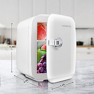 CROWNFUL Mini Fridge, 4 Liter/6 Can Portable Cooler and Warmer Personal Refrigerator for Skin Care, Cosmetics, Beverage, Food,Great for Bedroom, Office, Car, Dorm, ETL Listed (White)