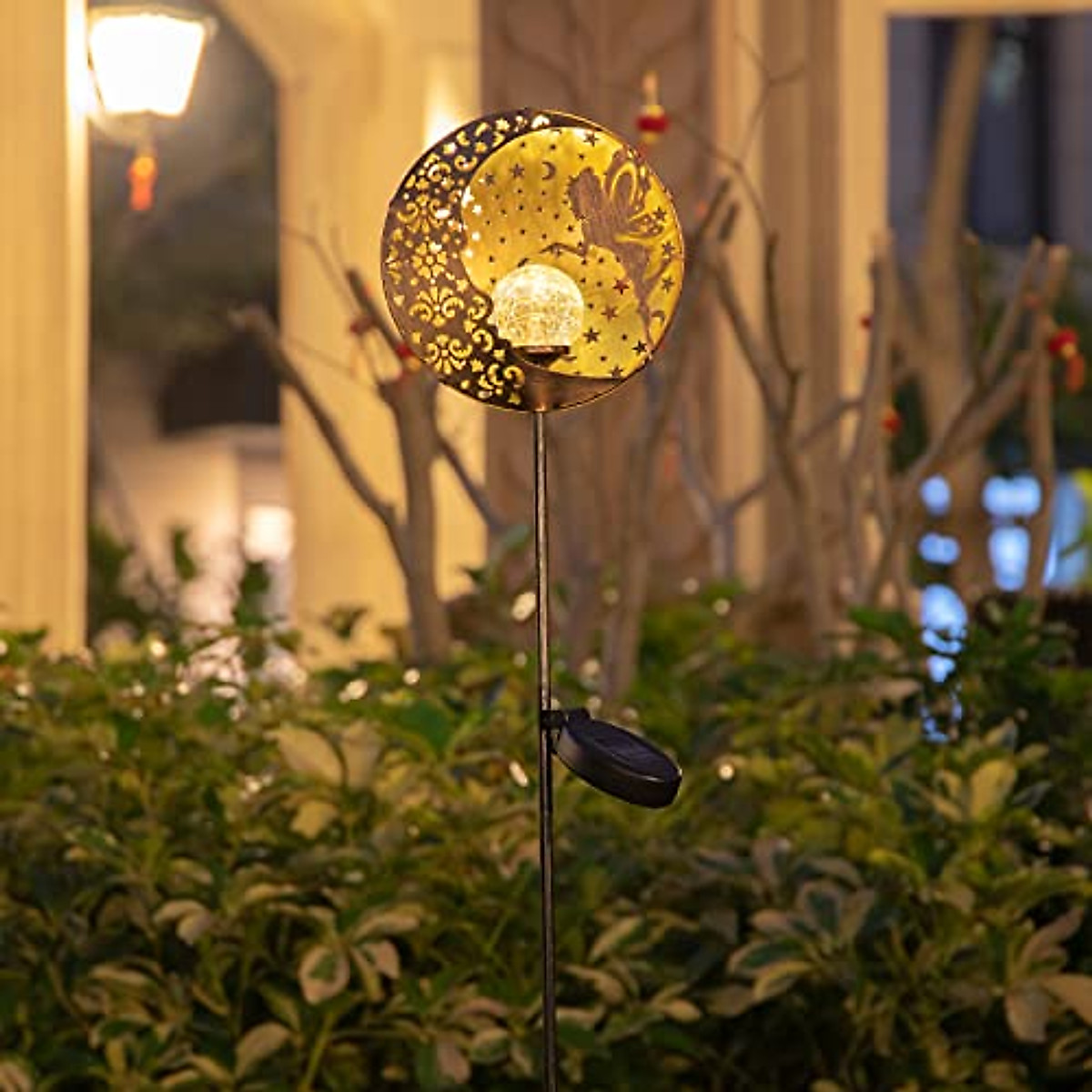 Tryme Garden Solar Lights Fairy Moon Star Glass Globe Pathway Stake Light Metal Angel Decor, Outdoor Decorative Lights Waterproof for Walkway, Yard, Lawn, Patio or Courtyard (Warm White)