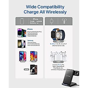 Intoval Charging Station for Apple iPhone/Watch/Airpods, 3 in 1 Foldable Wireless Charger for iPhone 14/13/12/11/XS/XR/XS/X/8, iWatch 8/Ultra/7/6/SE/5/4/3/2, Airpods Pro2/Pro1/3/2/1 (F3,Black)
