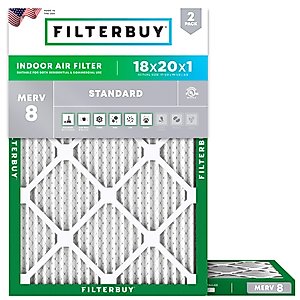 Filterbuy 18x20x1 Air Filter MERV 8 Dust Defense (2-Pack), Pleated HVAC AC Furnace Air Filters Replacement (Actual Size: 17.50 x 19.50 x 0.75 Inches)