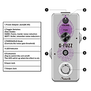 Amuzik Classic Guitar Pedals Analog Fuzz Effect Pedal Vintage G-Fuzz Effect Pedal For Electric Guitar Bass with True Bypass