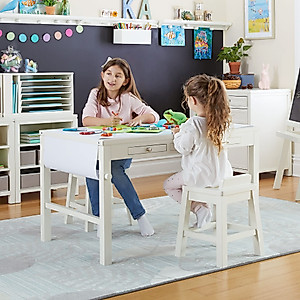 Martha Stewart Crafting Kids' Stools Set of 2 - Creamy White: Wooden Chairs for Kids Activity Table with 15-Inch Seat Height, 2 Matching Anti-Tip Chairs for Kids 3 and Up
