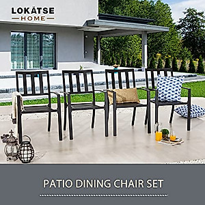 LOKATSE HOME Patio Dining Chairs Set of 4 Metal Armchairs Outdoor Furniture for Poolside, Backyard, Balcony, Garden, Porch, Black