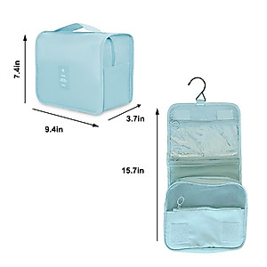 SRVR Toiletry Bag for Women Hanging Toiletry Bag Water Resistant，Cosmetic Makeup Travel Organizer with Hanging Hook (Light Blue)