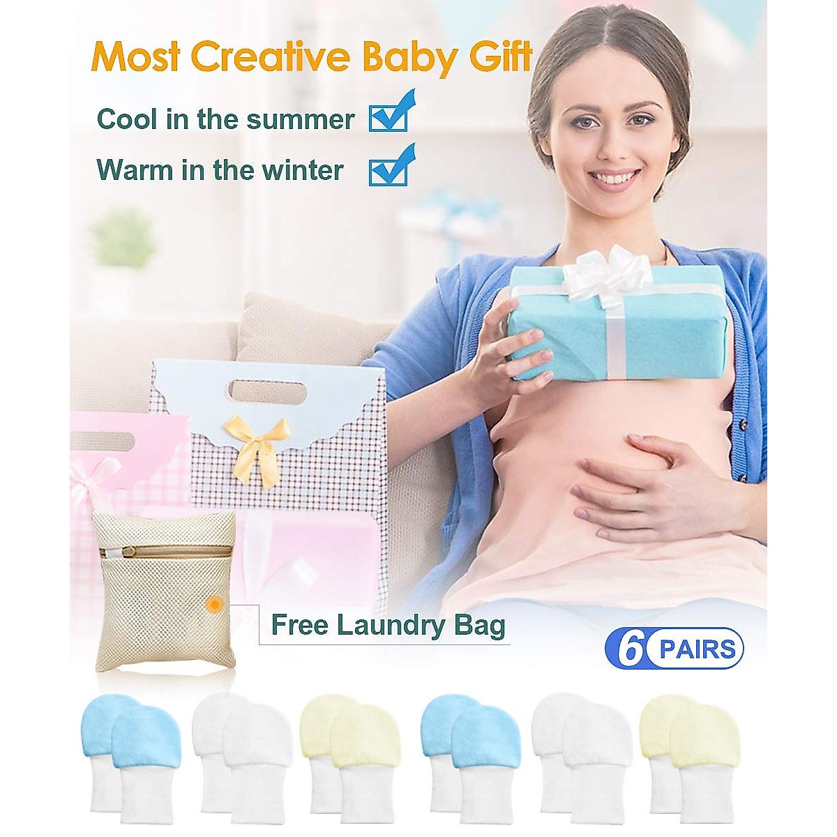 Newborn Baby Mittens Anti Scratch Baby Mittens No Scratch Mittens Baby Gloves for 0-6 Months Boys Girls(6 Pairs)