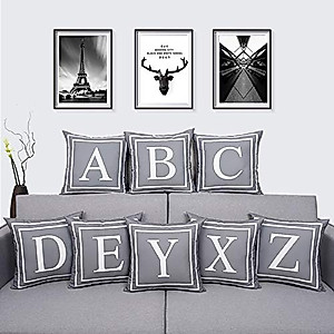 Fascidorm Gray Pillow Cover English Alphabet M Throw Pillow Case Modern Cushion Cover Square Pillowcase Decoration for Sofa Bed Chair Car 18 x 18 Inch
