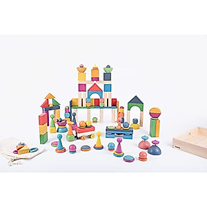 TickiT 73979 Rainbow Wooden Super Set - Set of 84 - 12 Different Shapes in 7 Colors - Loose Parts Play Set for Babies and Toddlers 10m+ - Inspire Curiosity and Open-Ended Play