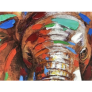 Pinetree Art Vibrant Wall Art Elephant Artwork Unique Elephant Painting on Canvas for Living Room (24 x 24 inch, B)