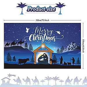 Nativity Banner Merry Christmas Nativity Barn Birth of Jesus Nativity Backdrop Scene Blue Large Holy Nativity Backdrop Religious Xmas Photography Booth Prop Banner for Christmas Party 72.8 x 43.3 Inch
