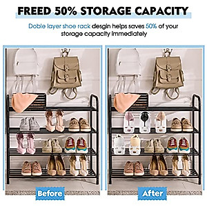 75 Pcs White Shoe Slots Organizer 4 Gears Double Layer Adjustable Stack Shoe Rack Stacker Space Shoes Slots Space Saving Storage Shoe Holder Hidden Shoe Storage Shoe Stackers for Closet Organization