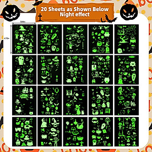 Temporary Tattoos for Kids, Glow Halloween Decorations Birthday Party Favors Supplies, Halloween Fake Tattoos Goodie Bag Fillers Games Accessories for Party