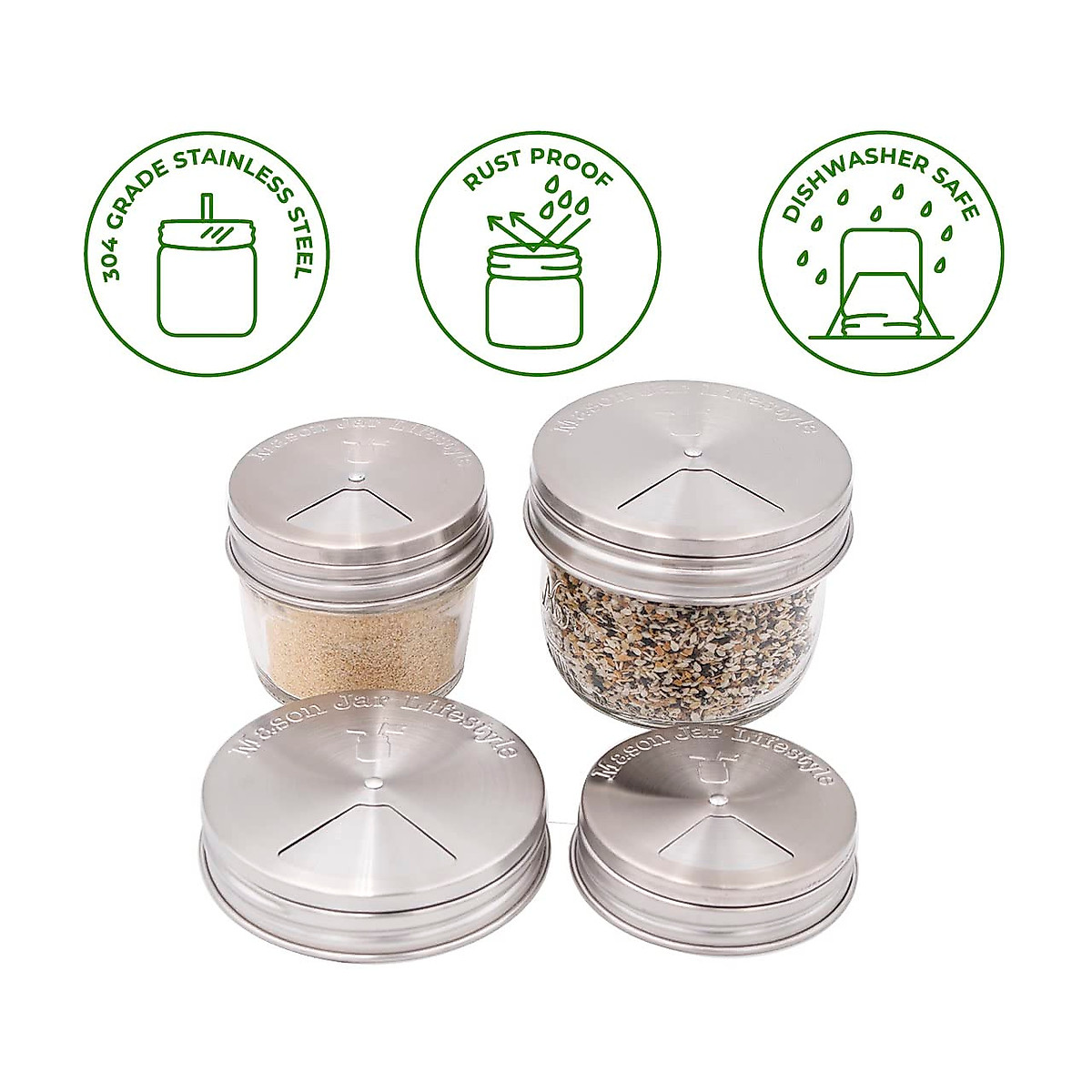 4 Pack Stainless Steel Spice Shaker Lid for Mason Jars (Regular Mouth)