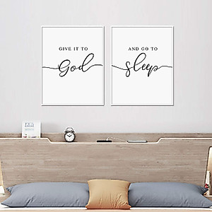 Give it to God and Go to Sleep Set of 2 Prints Bedroom Above Bed Decor Minimalist Typography Farmhouse Home Style Wall Art, 11x14inch Unframed