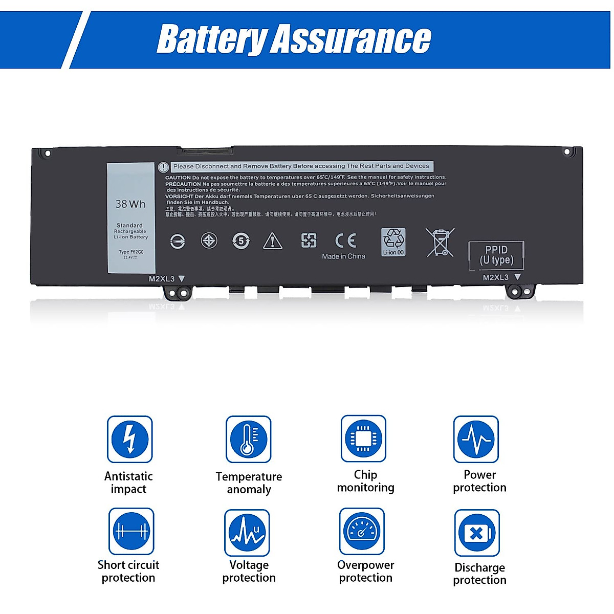 P83G001 Battery Replacement,F62GO F62G0 Battery for Dell Inspiron 13 7000 2-in-1 7386 2-in-1 39dy5 13 7373 2-in-1 7370 7380 p83g 039dy5 0rpjc3 p87g p91g P83G002 vostro 5370