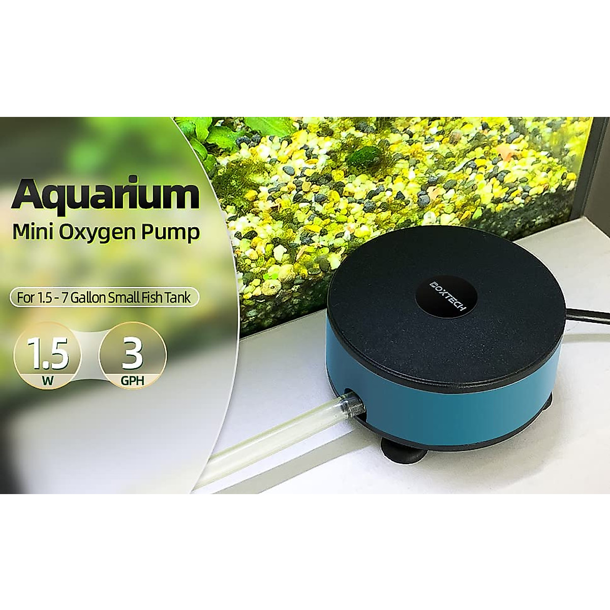 Aquarium Air Pump for Tank – Oxygen Aerator Pump Bubbler Kit with Air Stone, Airline Tubing for 1.5-7 Gallon Mini Fish Tank