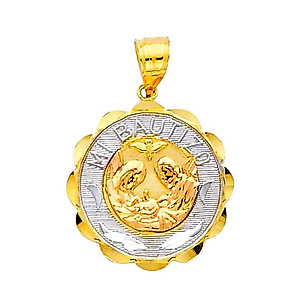 The World Jewelry Center 14k REAL Tri-color Gold Religious Baptism Pendant with 1.5mm Diamond Cut Chain Necklace - 22"