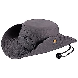 Obling Sun Hat, Fishing Hat UPF 50 Wide Brim Bucket Hat Safari Boonie Hat (B-Grey)