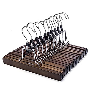 Nature Smile Wooden Pants Skirt Hangers, Smooth Finish Solid Wood Non Slip Jeans Slack Clamp Hangers Hair Extension Hangers (10 Pack Retro)