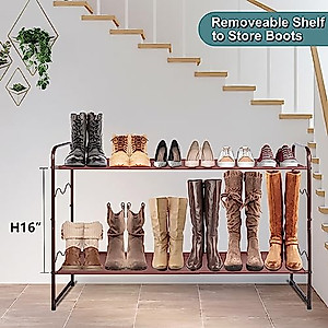ZXNABA 3-Tier Shoe Rack Stackable Long Shoe Shelf Storage Organizer for Closet, Entryway 18-Pair / 24-Pair (Golden-Brown)