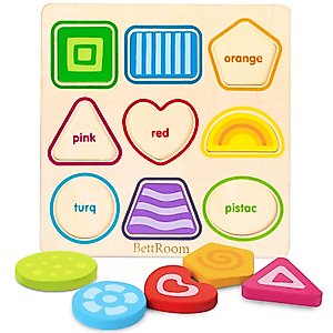BettRoom Wooden Colorful Shape Puzzle Preschool Gifts Toys for 1 2 3 Year Old Boys Girls Baby Infant Kid Learning Educational Travel Toy