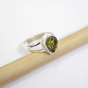 Silver Plated Ring, Moldavite Ring, Brass Ring, Czechoslovakia Ring, Moldau River Ring, meteorite Ring, healing crystal ring jewellery, silver plated (7 US)