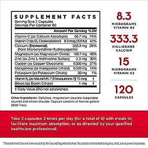 Jarrow Formulas BoneUp - 120 Capsules - Micronutrient Formula for Bone Health - Supplement Includes Natural Sources of Vitamin D3, Vitamin K2 (as MK-7) & Calcium - 60 Servings (Packaging May Vary)