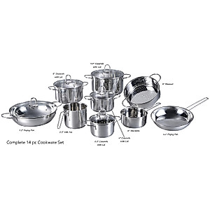 14 Pc Stainless Steel Cookware Set - stainless steel pots and pans set, cookware set Hungered Handle with Lids for Home and Restaurant