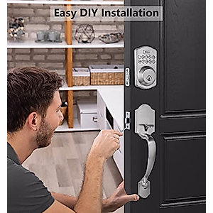 Revolo Electronic Keypad Deadbolt, Keyless Entry Door Lock, Keyed Entry, Auto Lock, Door Lock with Handle, Front Door Handle Sets, Anti-Peeking Password