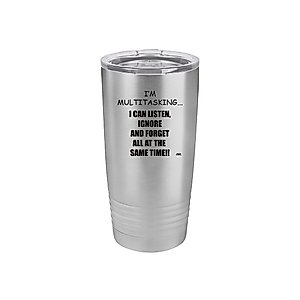 Rogue River Tactical Funny Sarcastic Office Work 20 Oz. Travel Tumbler Mug Cup w/Lid Vacuum Insulated Hot or Cold Multitasking (Silver)