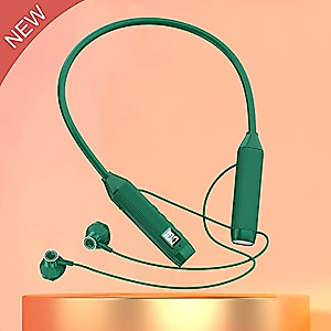 Sports Blue-Tooth Earphones, High-Power Neck-Mounted Earphones with LED Digital Display, Stereo Earbuds Bone-Conduction Earphone with Skin-Friendly Memory Silicone Collar, Super Battery Life (Green)