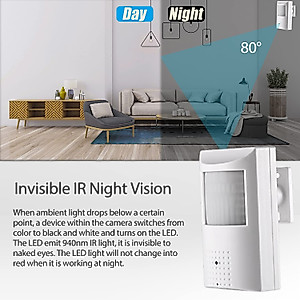 REVODATA 5MP PIR 940nm Invisible LED POE IP Camera Built in Micro Phone, 3.7mm Lens 80° IR Night Vision CCTV Indoor Security Camera,P2P H.265 Mini PIR Video Camera Motion Detection (IPIR-P-A-HS)