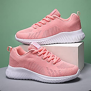 Women's Breathable Sneakers Fashion Solid Color Lace-up Steel Toe Running Shoes Lightweight Soft Sole Athletic Tennis Shoes Pink