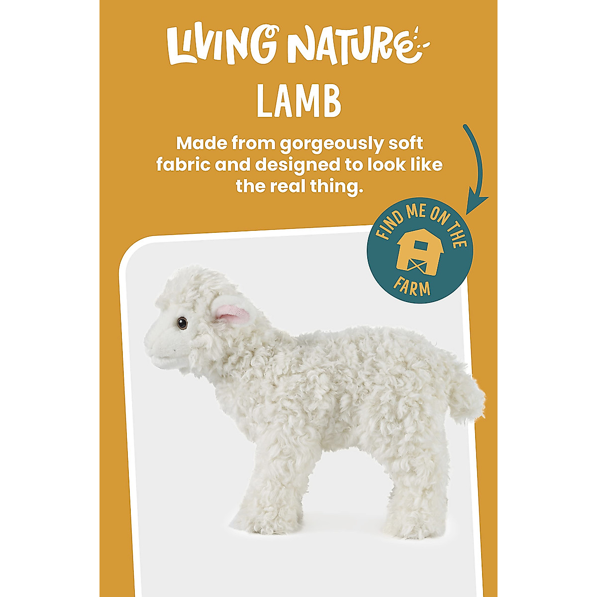 Living Nature Lamb Stuffed Animal | Fluffy Farm Animal | Soft Toy Gift for Kids | 12 Inches