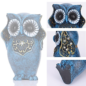 Owl Statue 3 Piece Set, Don't Look, Don't Hear, Don't Tell Owl Decor, Three Wise Owl Figurines for Shelf Decor, Living Room Bedroom Room Decor, Blue and Gold Home Decor