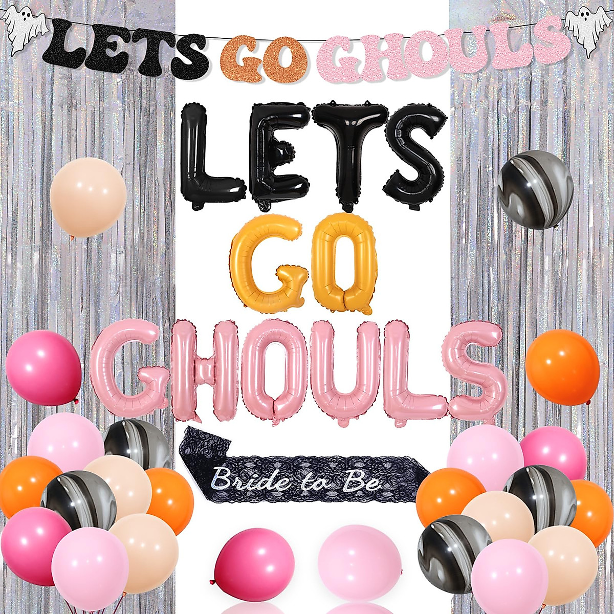 Balterever Halloween Bachelorette Party Decoration Let's Go Ghouls Party Decorations Banner with Bride to Be Sash for Halloween Bridal Shower Engagement